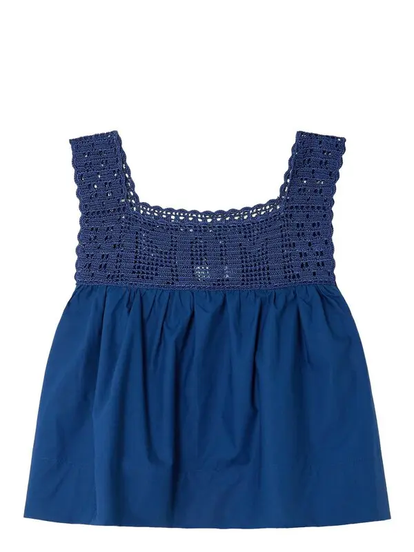 Calle Del Mar Heirloom Crochet-trimmed Top - Blue