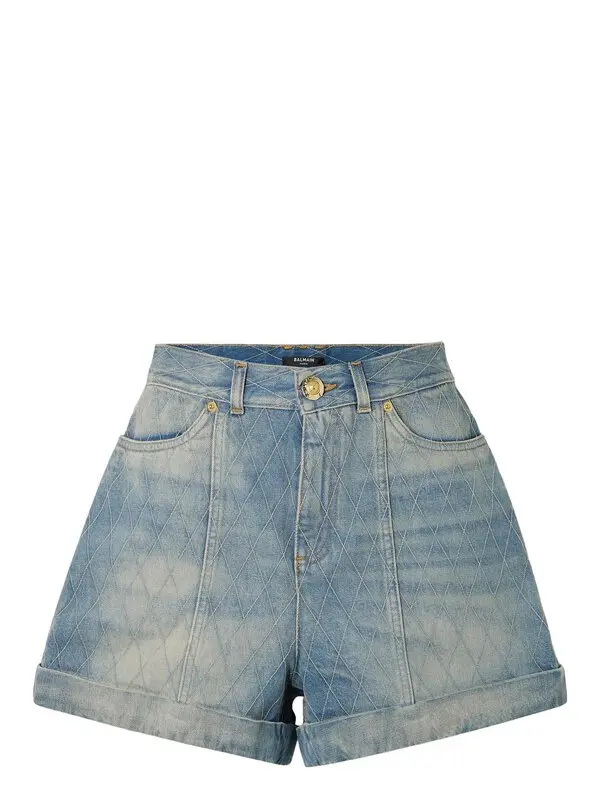 Balmain Embroidered Denim Shorts - Blue