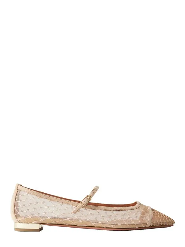 AQUAZZURA Juliette Mesh Mary Jane Ballet Flats - Neutrals