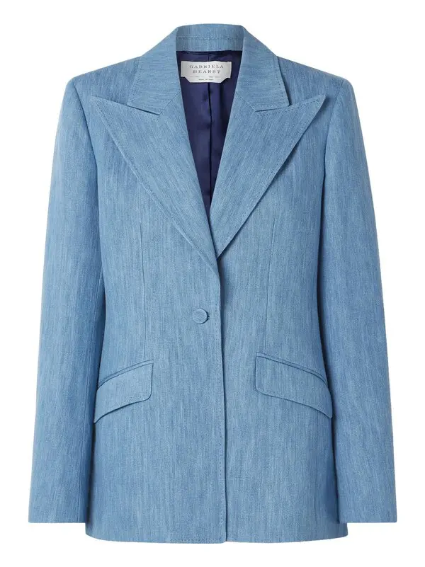 Gabriela Hearst Leiva Cotton And Linen-blend Chambray Blazer - Blue
