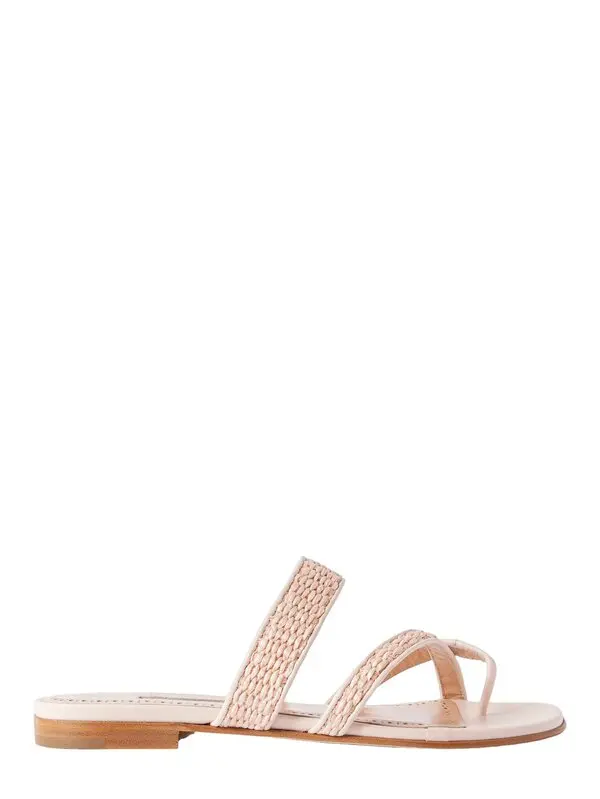 Manolo Blahnik Susara Raffia And Leather Sandals - Pink