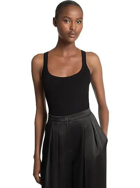 Michael Kors Ribbed Stretch Viscose Tank Top Bodysuit - Black