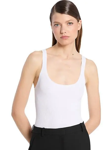 Michael Kors Ribbed Stretch Viscose Tank Top Bodysuit - White