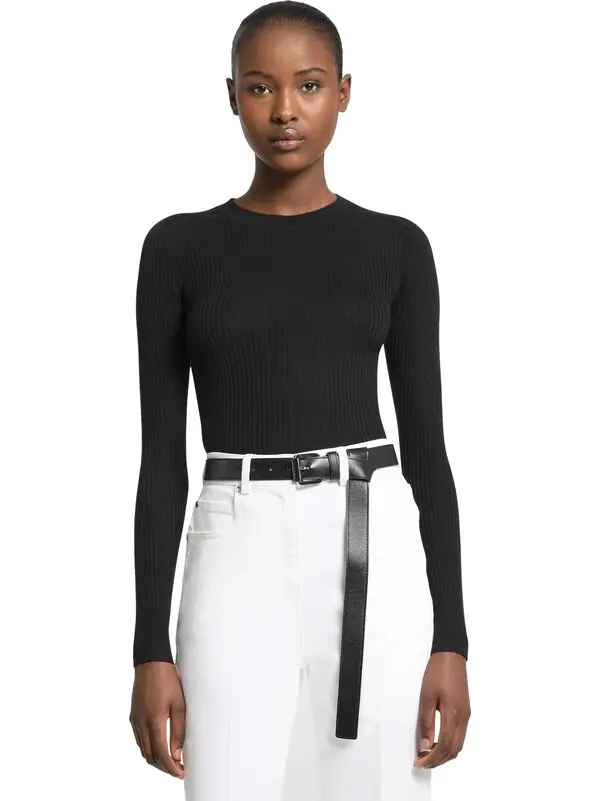 Michael Kors Ribbed Merino Wool Pullover - Black