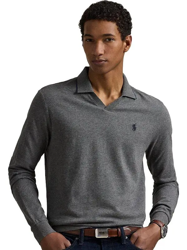 Ralph Lauren Textured Jersey Polo Shirt - Fortress Grey Heather