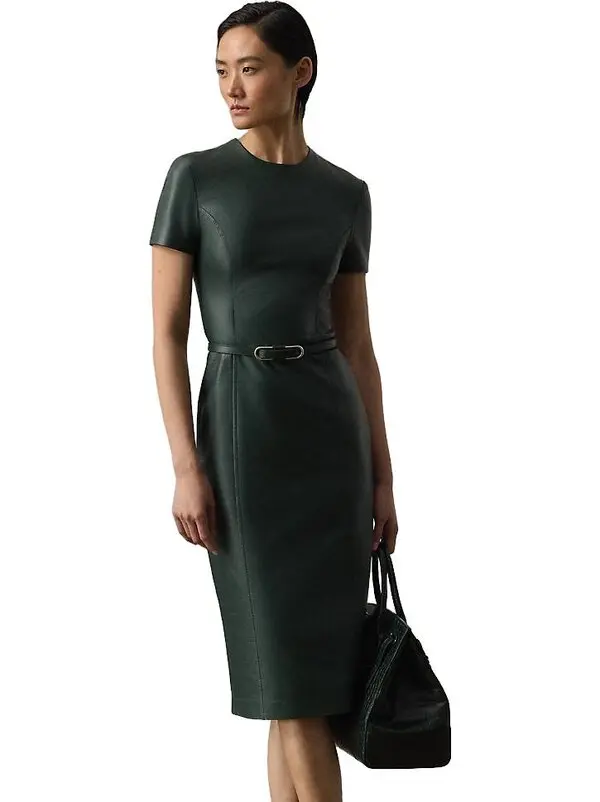 Ralph Lauren Bethanne Lambskin Day Dress - Dark Racing Green