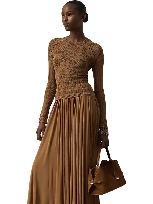 Ralph Lauren Shirred Crepe Jersey Skirt - Light Toffee
