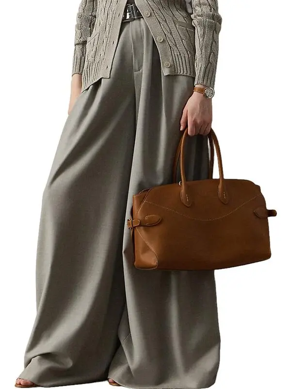 Ralph Lauren Greer Wool Pleated Pant - Pearl Grey Melange