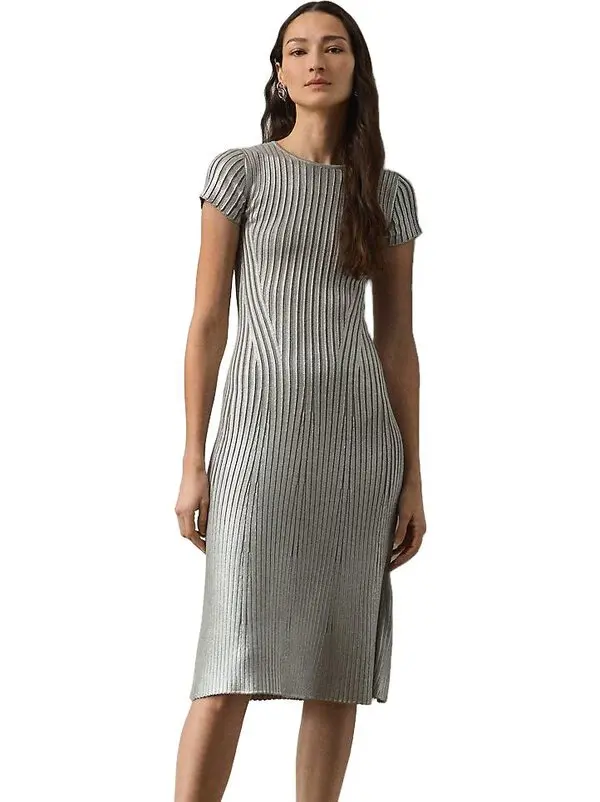 Ralph Lauren Rib-knit Sweater Day Dress - Pearl Grey Melange/pallad