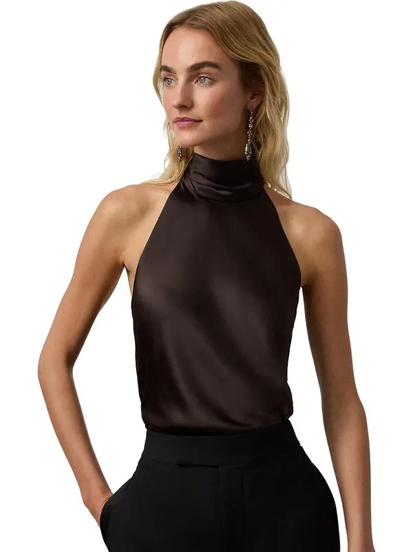 Ralph Lauren Chilton Stretch Silk Charmeuse Top - Dark Brown