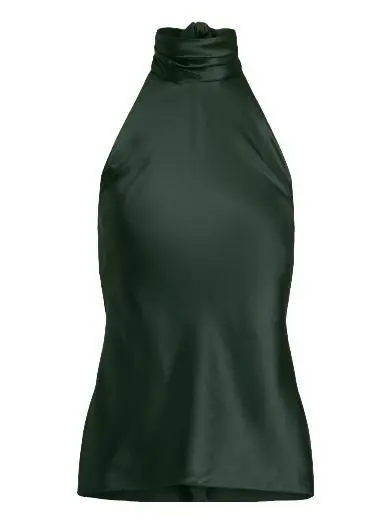 Ralph Lauren Chilton Stretch Silk Charmeuse Top - Dark Racing Green