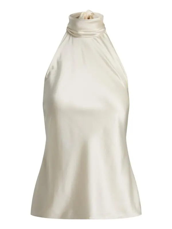 Ralph Lauren Chilton Stretch Silk Charmeuse Top - Lux Cream