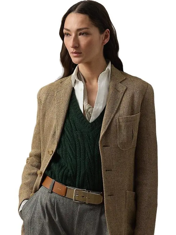 Ralph Lauren Ronan Barleycorn Tweed Jacket - Tan/cream