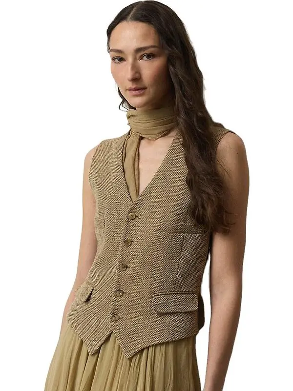 Ralph Lauren Holland Barleycorn Tweed Vest - Tan/cream