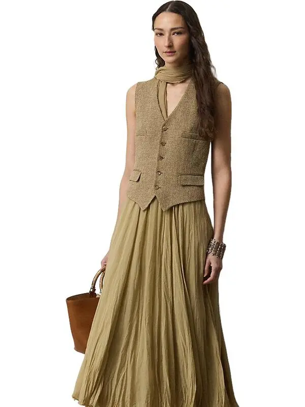 Ralph Lauren Jordyn Pleated Chiffon Skirt - Tan