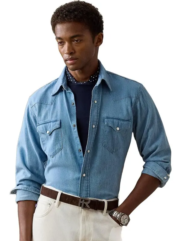 Ralph Lauren Cotton-linen Denim Western Shirt - Heritage Light Indigo