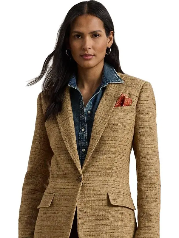 Ralph Lauren Herringbone Linen-blend Tweed Blazer - New Tan/brown Multi