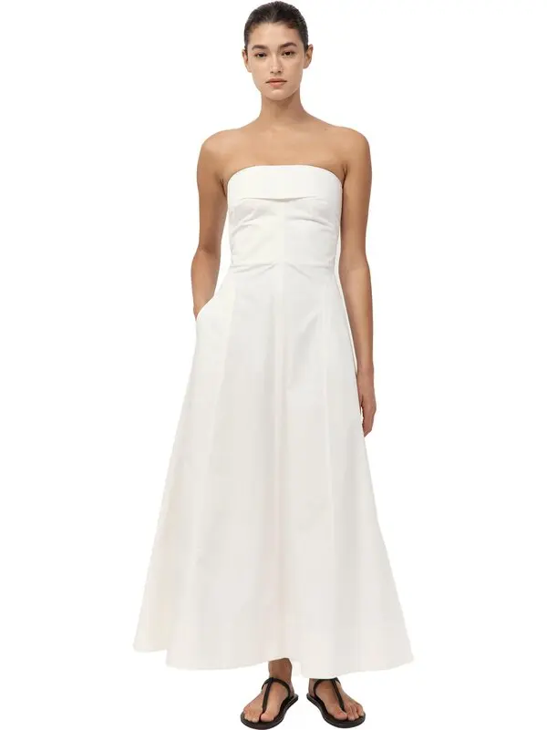 ST AGNI Sculpted Cotton Strapless Maxi Dress - Milk