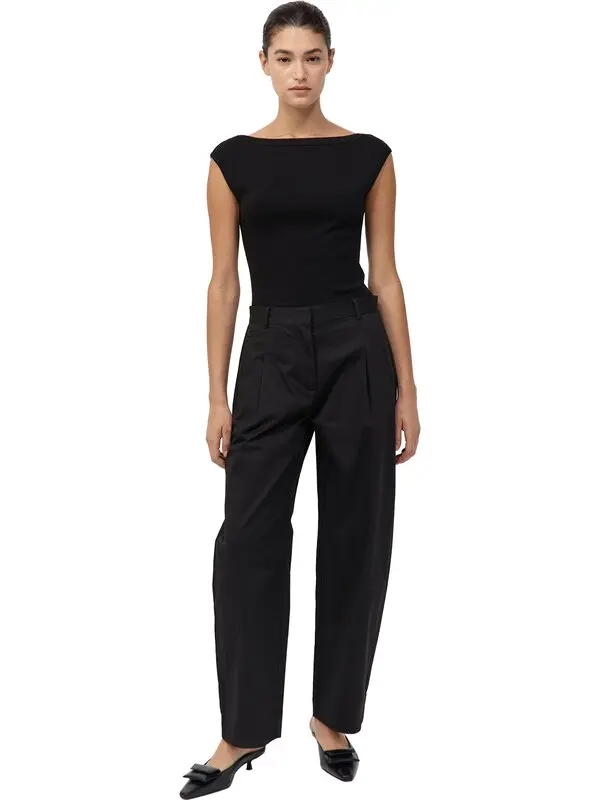 ST AGNI Cotton Barrel Leg Trousers - Black