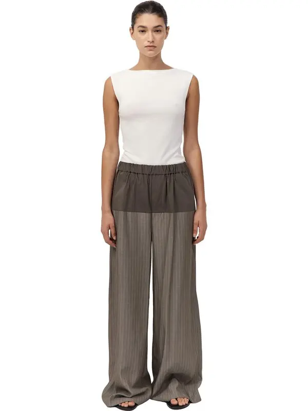 ST AGNI Relaxed Splice Pants - Khaki Pinstripe