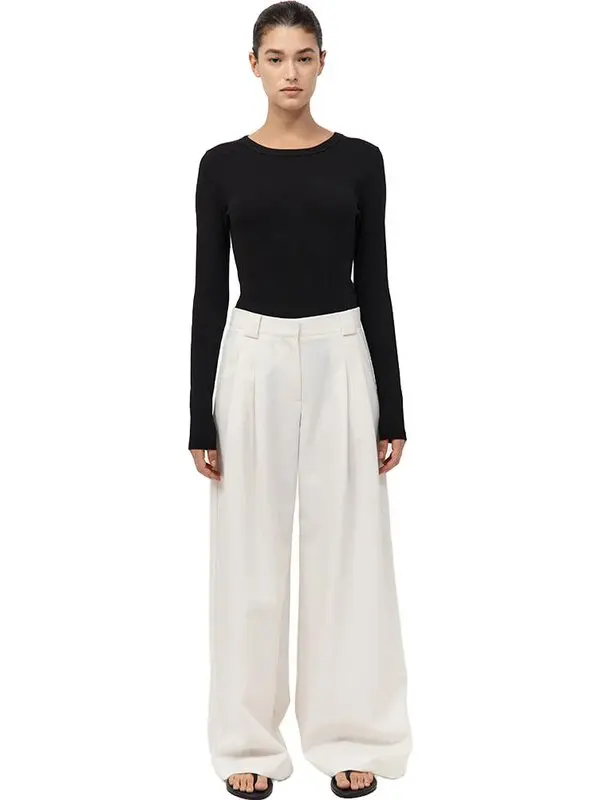 ST AGNI Twill Wide-leg Pleated Trousers - Off White