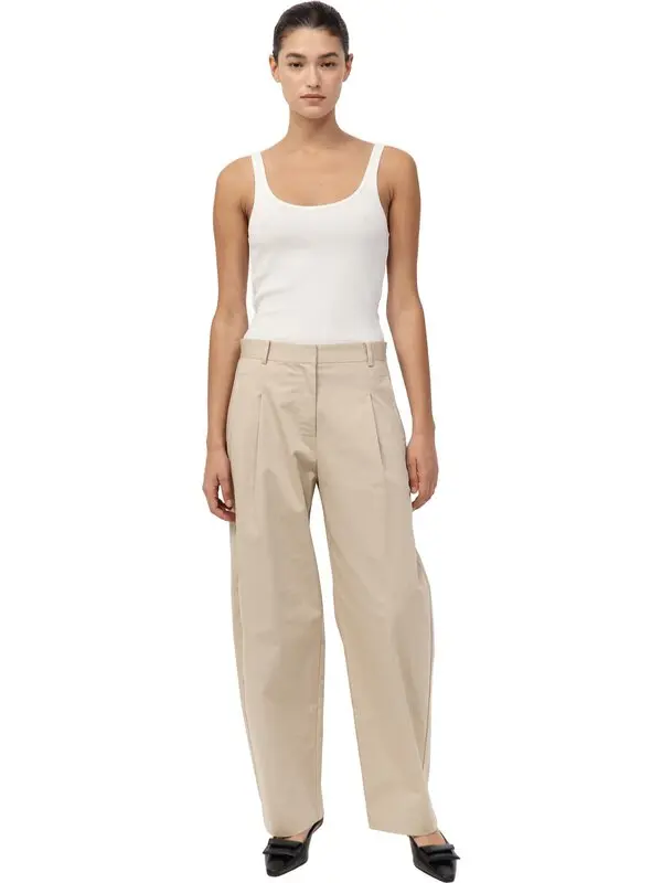 ST AGNI Cotton Barrel Leg Trousers - Champagne