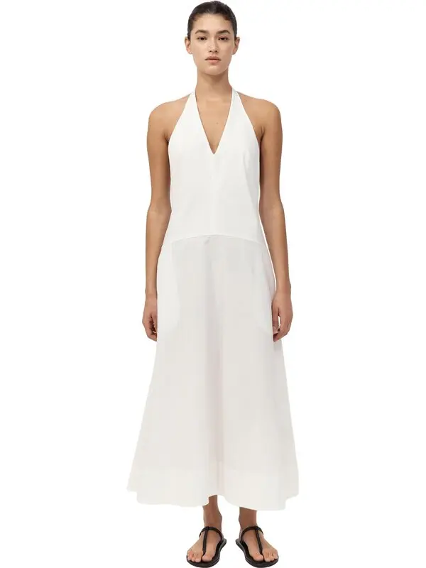 ST AGNI Halter Plunge 7/8 Length Dress - White