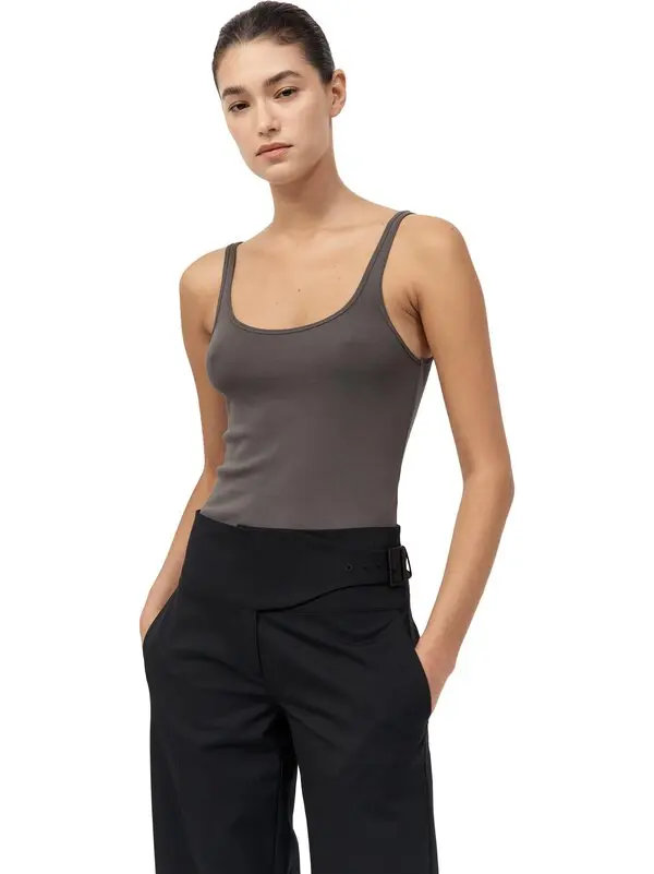 ST AGNI Organic Cotton Slim Scoop Tank - Khaki