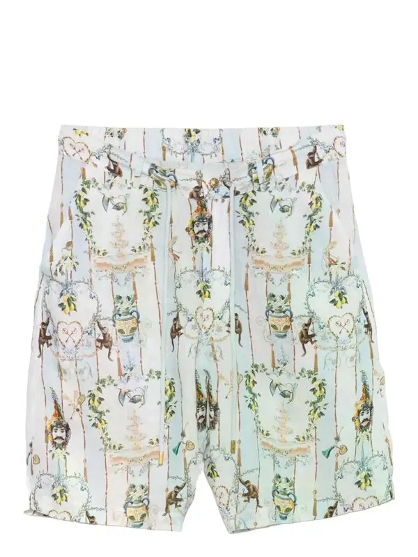 Camilla Linen Graphic Print Shorts - Blue
