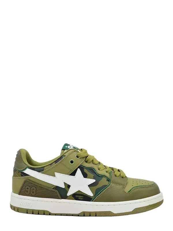 A BATHING APE Sk8 Sta Olive Drab/ Camo Sneakers - Green