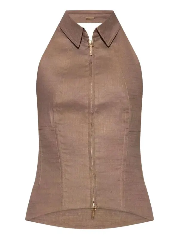 Cult Gaia Zip-up Halterneck Vest - Neutrals