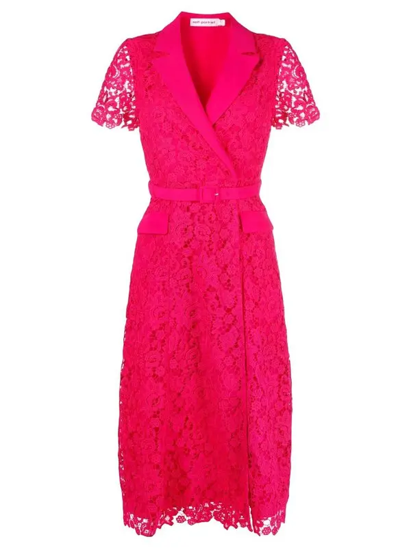 SELF-PORTRAIT Belted Lace Midi Dress - Pink