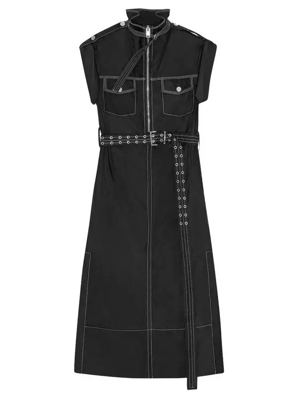 GANNI High-collar Belted Shirt Dress - Black