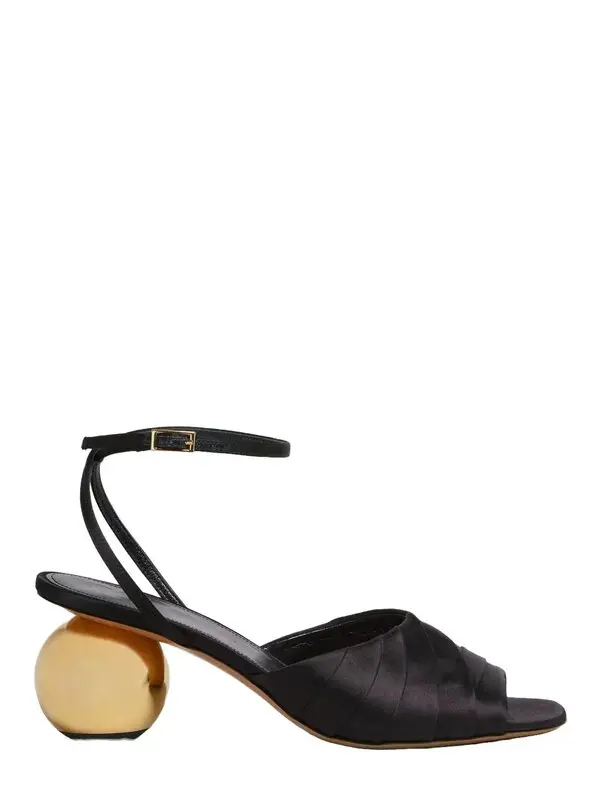 Marni Pleated Satin Sculptural Heel Sandals - Black