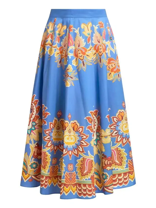 Etro Printed Poplin Midi Skirt - Blue