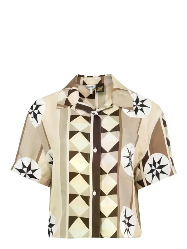Loewe Geometric-print Short-sleeve Shirt - Brown