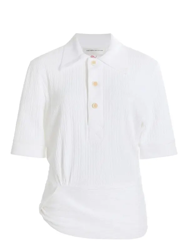 Victoria Beckham Twist Detail Cotton Polo Top - White