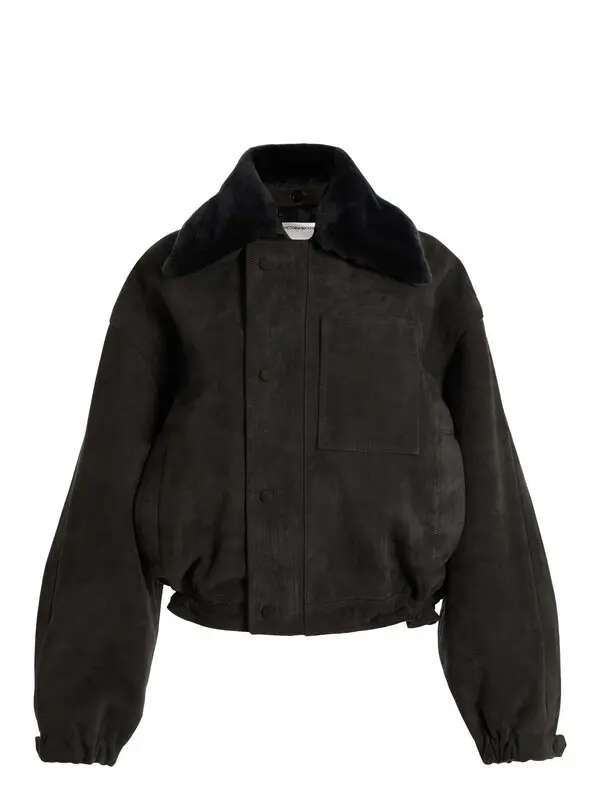 Victoria Beckham Shearling-trimmed Leather Bomber Jacket - Dark Grey