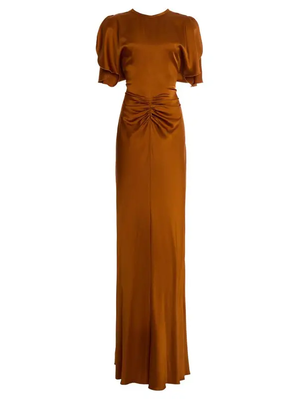 Victoria Beckham Gathered-waist Satin Maxi Dress - Bronze