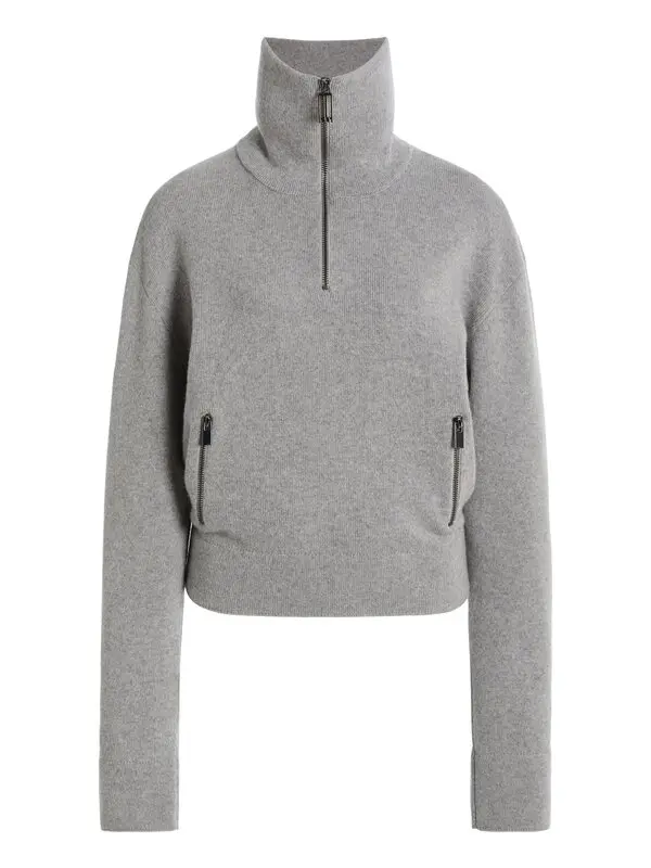 Victoria Beckham Half Zip Milano Cashmere Sweater - Light Grey
