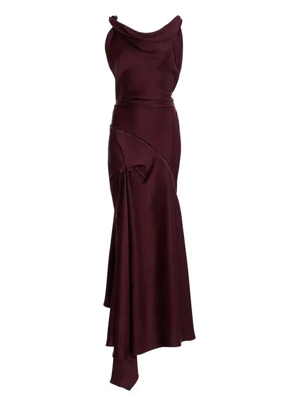 Victoria Beckham Asymmetric Satin Midi Dress - Red