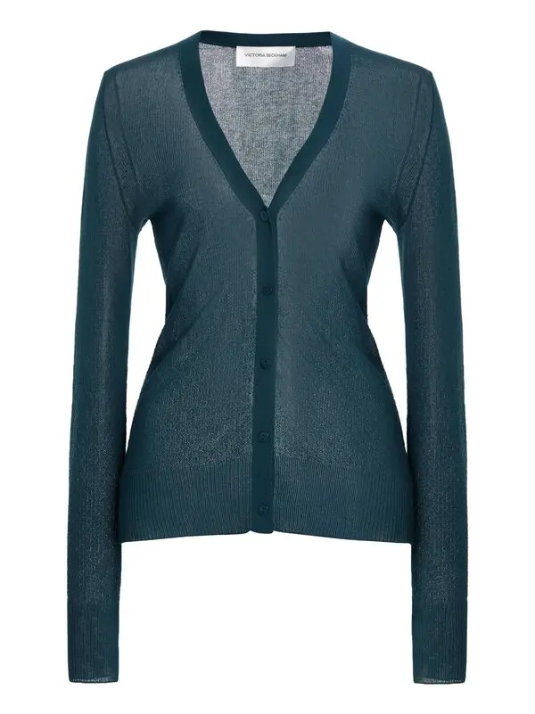 Victoria Beckham Fine-knit Cotton-blend Cardigan - Green
