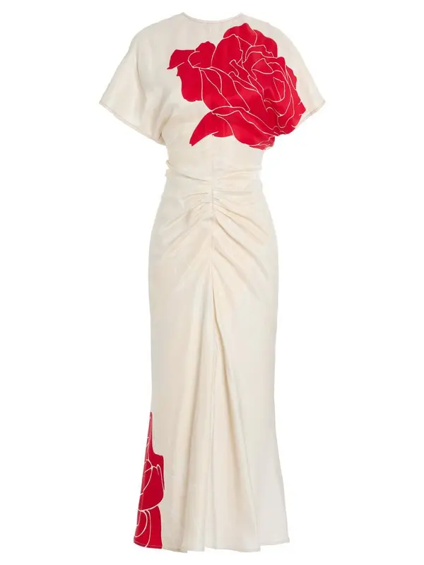 Victoria Beckham Rose-print Satin Midi Dress - Multi