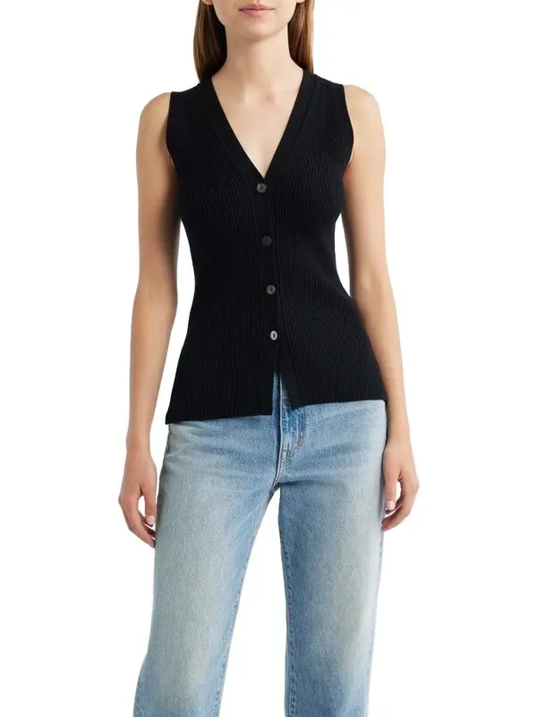 Rails Tatia Ribbed Button-up Vest - Black