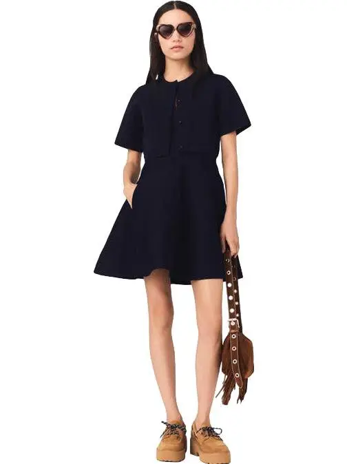 Maje Cropped Pointelle Knit Cardigan - Navy