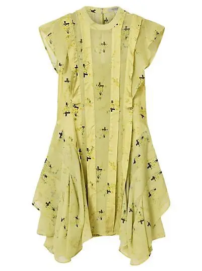 ALLSAINTS Floral-print Asymmetric-hem Woven Mini Dress - Empoli Yellow
