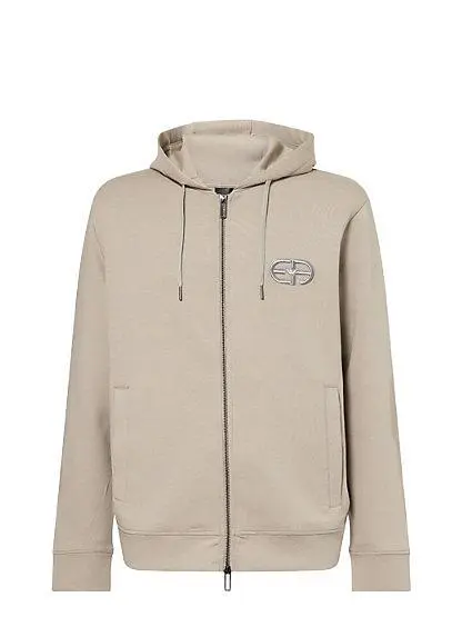 Emporio Armani Logo-embroidered Zipped Stretch-cotton Hoody - Greige