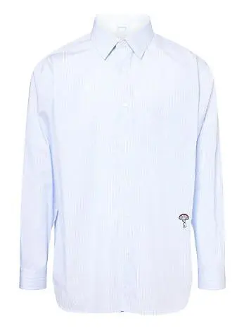 Bottega Veneta Stripe-print Graphic-embroidered Cotton-poplin Shirt - White Blue