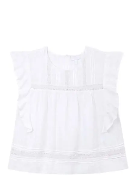 THE WHITE COMPANY Lace-insert Frill-sleeve Linen Blouse - White