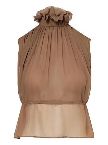 OUDE WAAG Silk Open-back Top - Grey Brown